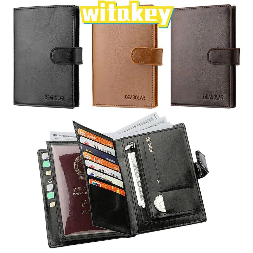 WITAKEY กระเป๋าหนังสือเดินทาง, กระเป๋าใส่นามบัตรมัลติฟังก์ชั่นแบบพกพา, ที่ใส่บัตรหนังอเนกประสงค์ ...