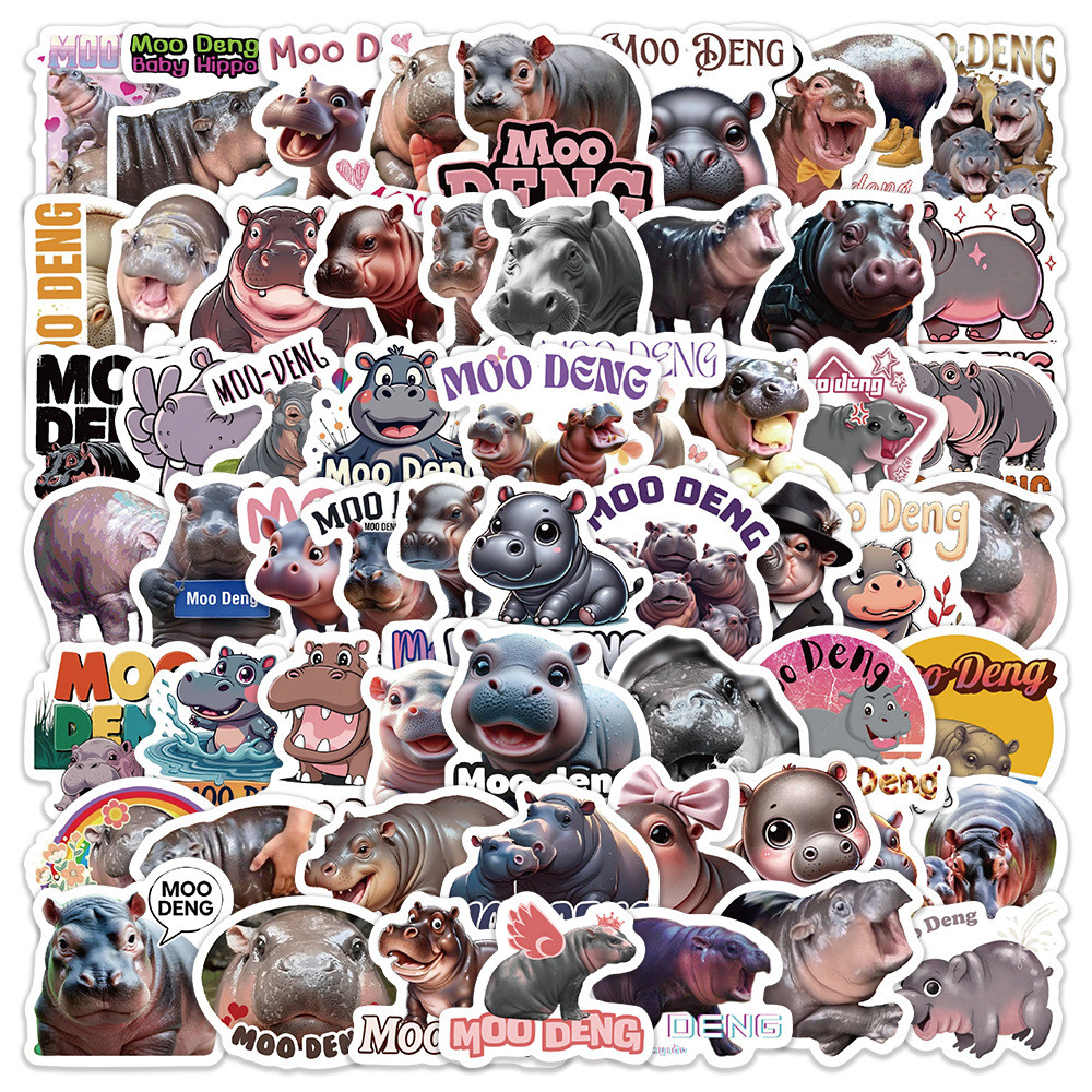 🔥พร้อมส่ง🔥50/72ชิ้น ฮิปโป หมูเด้ง moodeng สติ๊กเกอร์ Sticker รูปแบบ ...