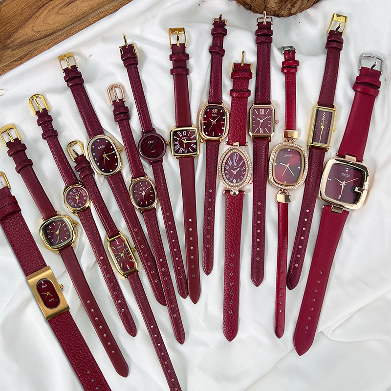 Gedi เทรนด์แฟชั่น Encore เข็มขัดสีแดง Niche High-End Red Quartz Retro ...