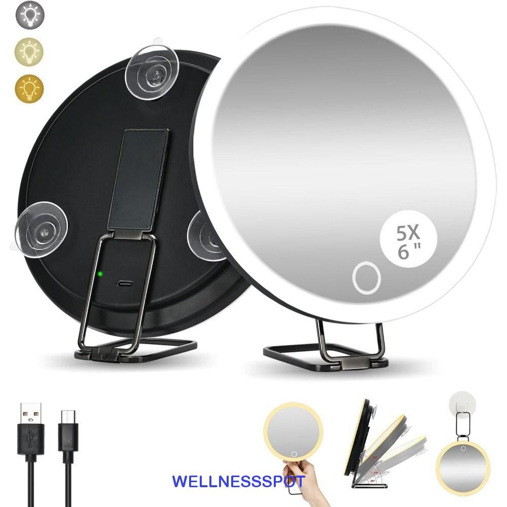 Wellnessspot กระจกขยายพร้อมไฟ 360° ปรับขาตั้งดูดถ้วย นํา กระจกแต่งหน้า,ขนาดกะทัดรัดความละเอียด ...