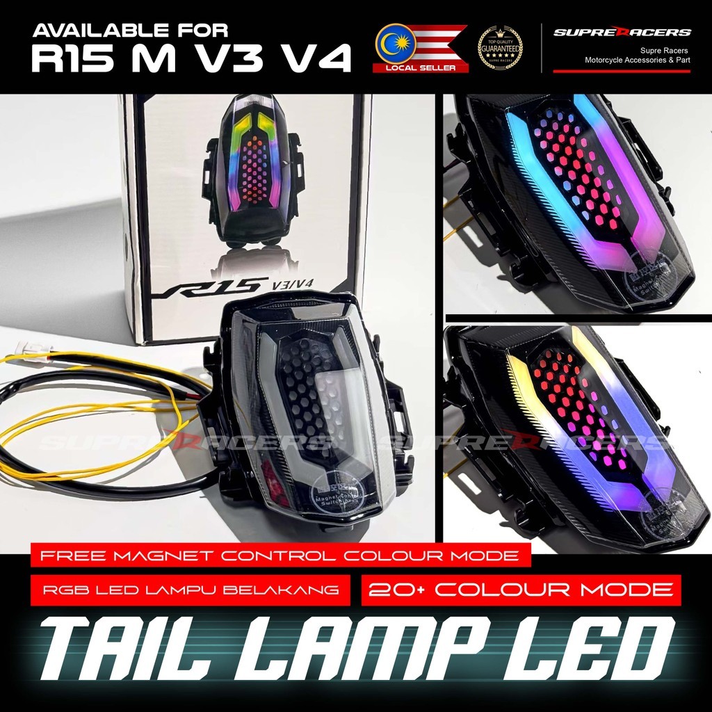 ไฟท้าย SHARK POWER YAMAHA R15 R15M V3 V4 Lampu Belakang RGB LED ...