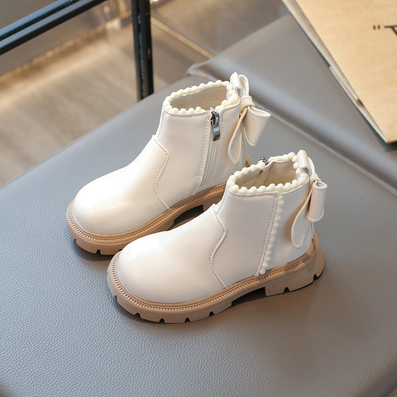 ฤดูใบไม้ร่วงฤดูหนาว Bowknot สาวหนังความร้อนสั้น Martin Boots Simple ...