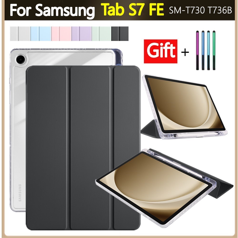 สําหรับ Samsung Galaxy Tab S7 FE 12.4 SM-T730 SM-T736B สมาร์ทขาตั้งหนัง ...