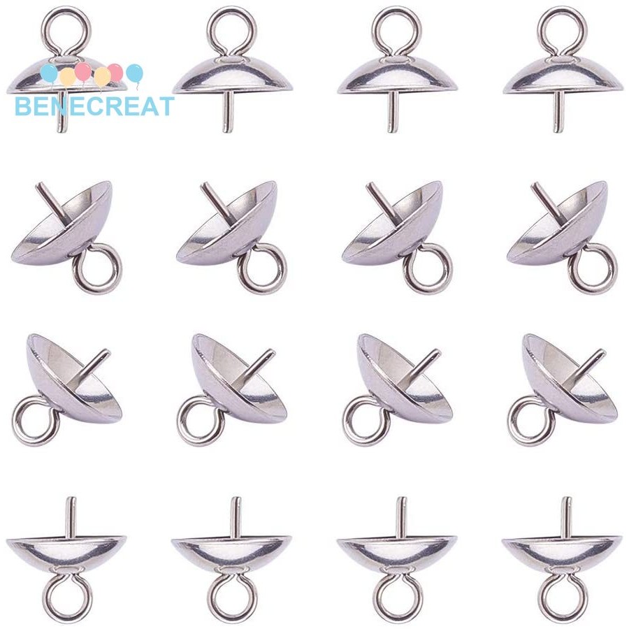 1 กล่อง Elite 50 pcs 304 ถ้วยสแตนเลส Bail Pin จี้สําหรับครึ่งเจาะลูกปัด ...