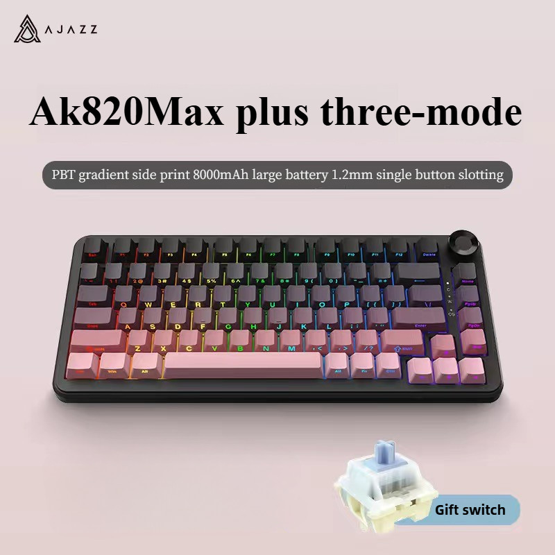 Ajazz AK820 MAX Plus Tri-mode Hot Swap Mechanical Keyboard ปะเก็นโครงสร้าง 8000mAh FR4 ตําแหน่ง ...