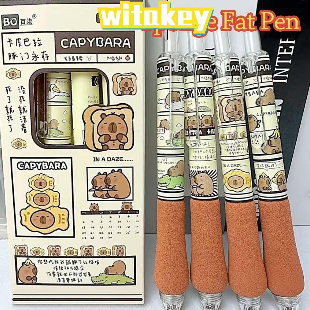 WITAKEY 4 ชิ้นเขียนปากกาเป็นกลาง, 0.5 มม.หมึกสีดํา Capybara ปากกาเจล, แบบพกพากดประเภท Quick ...