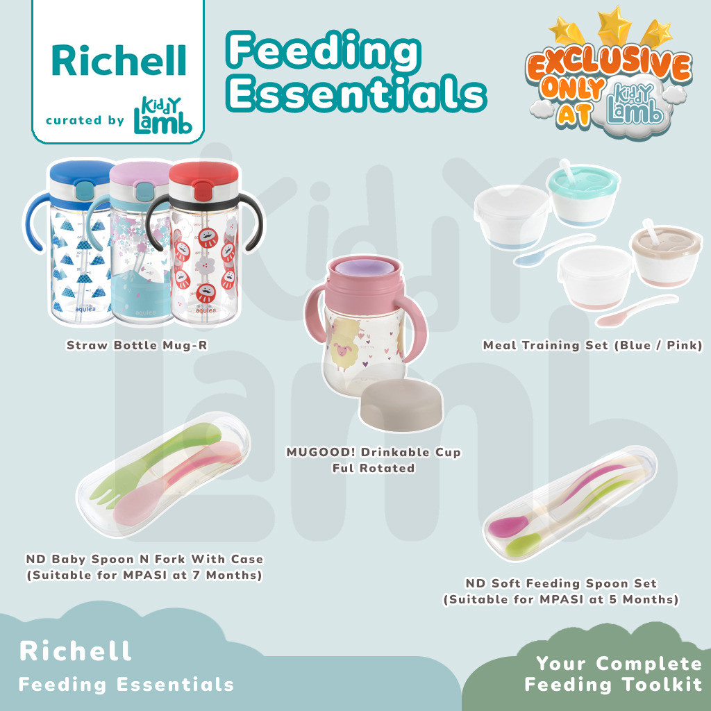 Richell Feeding Essentials / แก้วขวดฟางใส R / ขวดน้ําดื่มเด็กป้องกันการรั่วไหลน่ารัก / ที่ใส่ ...