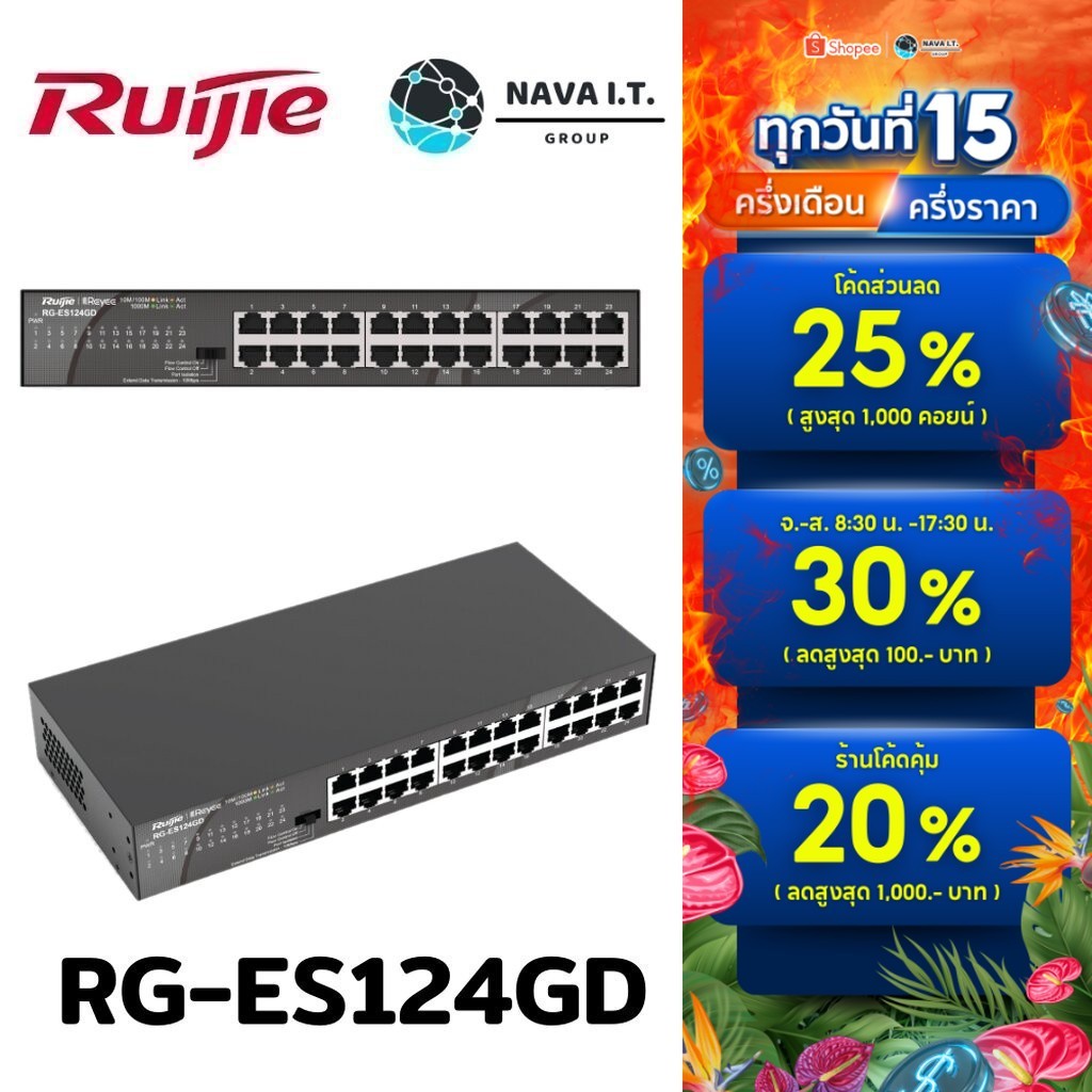 ⚡️กรุงเทพฯด่วน1ชั่วโมง⚡️ RUIJIE RG-ES124GD 24-PORT 10/100/1000MBPS ...