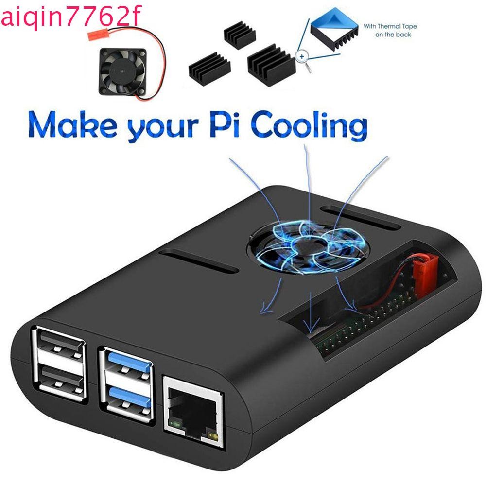 AIQINF Case 3 in 1 คูลเลอร์ทนทานสําหรับ Raspberry Pi 4 รุ่น B, Pi 4B, Pi 4 สีดําพร้อมพัดลมระบาย ...