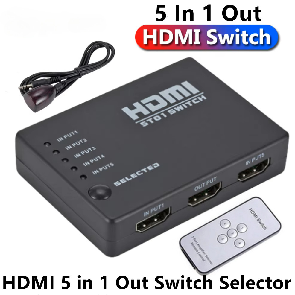 5 in 1 Out HDMI Switcher สวิทช์ IR Remote 1080P 5 พอร์ต HDMI Switches ...