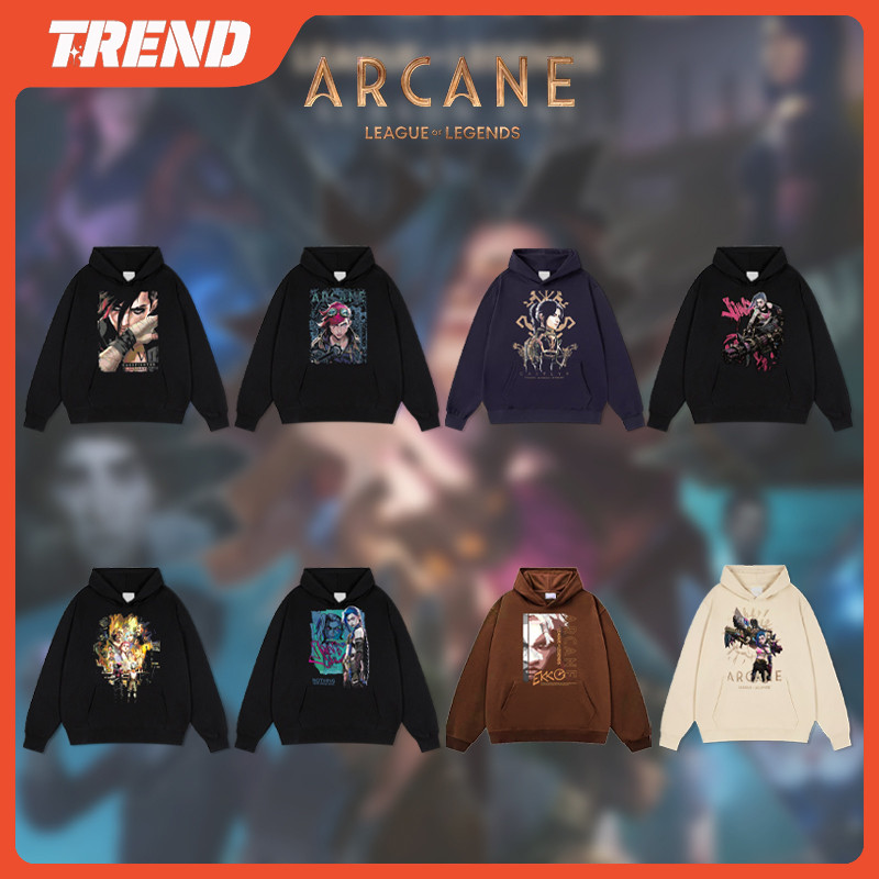 League OF LEGENDS ARCANE Merch Hoodie Vintage Plus ขนาด JIDX EKKO VI ...