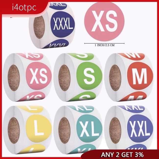 I4otpc 500 ชิ้น/ม้วนขนาด Mark สติกเกอร์ XS /S /M /L /XL /XXL สินค้าเสื้อผ้ารหัสสีสันสดใสขนาดระบุ ...