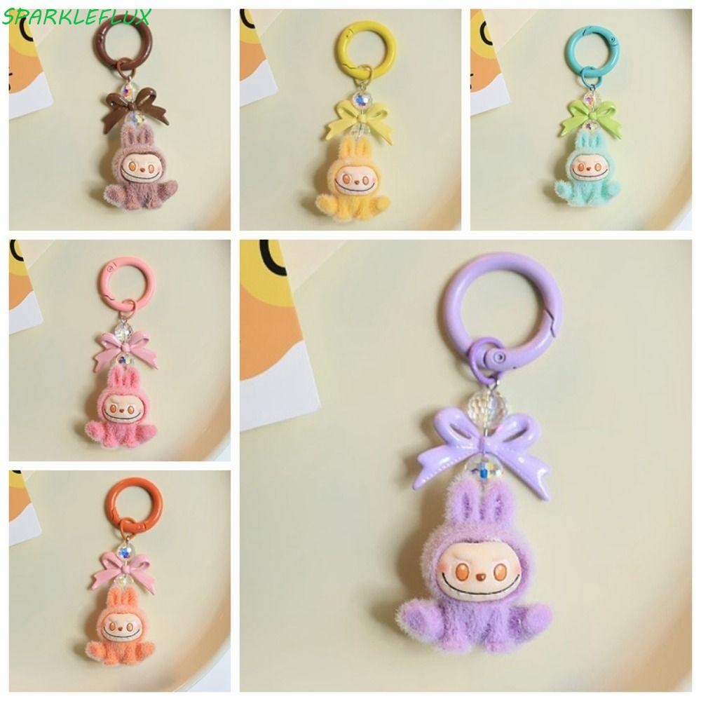 Sparkleflux Flocking Labubu Key Ring, ซิลิกาเจลระฆังนั่งลง Labubu จี้ ...