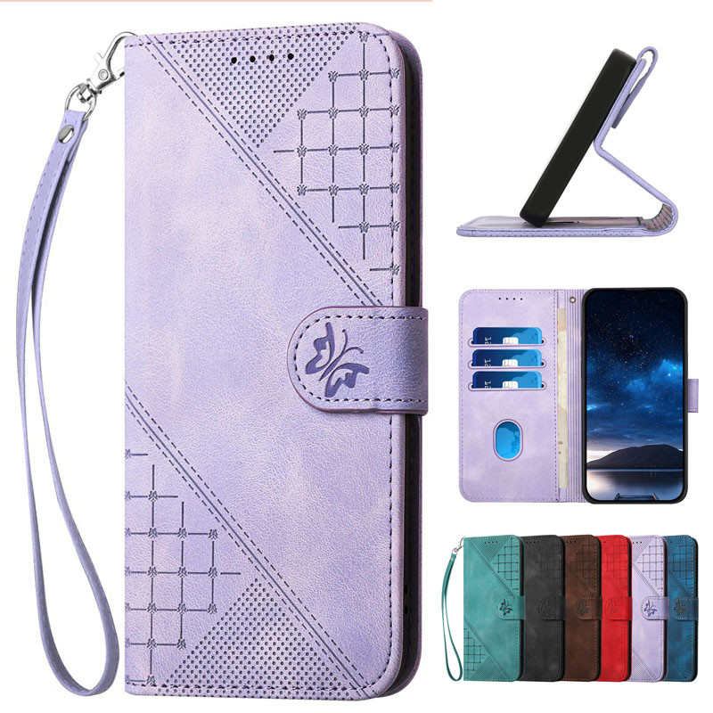 แม่เหล็กหนังสําหรับ Samsung Galaxy A06 A05s A05 A04e A03s A03 A02 A02s A01 M01 Core นูนผีเสื้อ ...