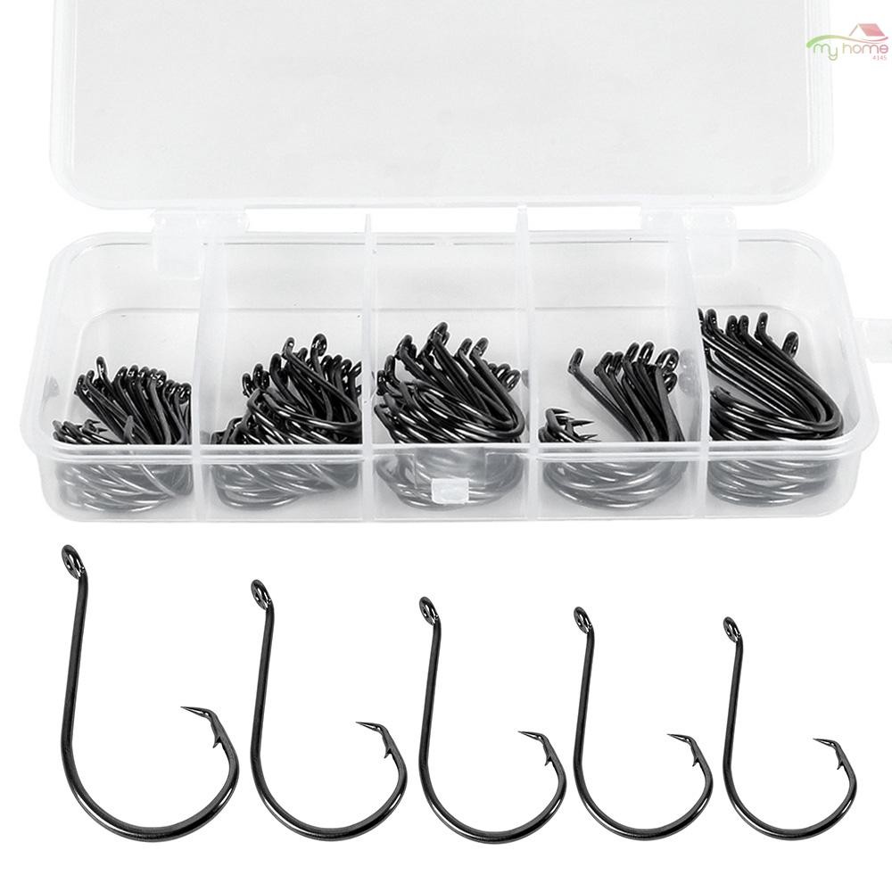 75 ชิ้น/กล่อง Offset Circle Hooks Assortment ตะขอตกปลาเหล็กคาร์บอนสูง ...