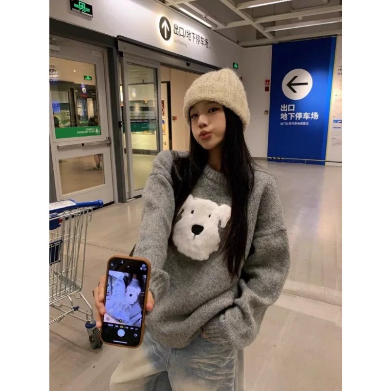 ฤดูหนาวใหม่ผู้หญิงการ์ตูนเกาหลีตุ๊กตาสุนัขหลวมเสื้อกันหนาว 241127 | Shopee Thailand