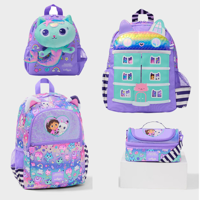 ออสเตรเลีย smiggle กระเป๋านักเรียนสีม่วง Gabby กระท่อมนักเรียนสองไหล่ ...