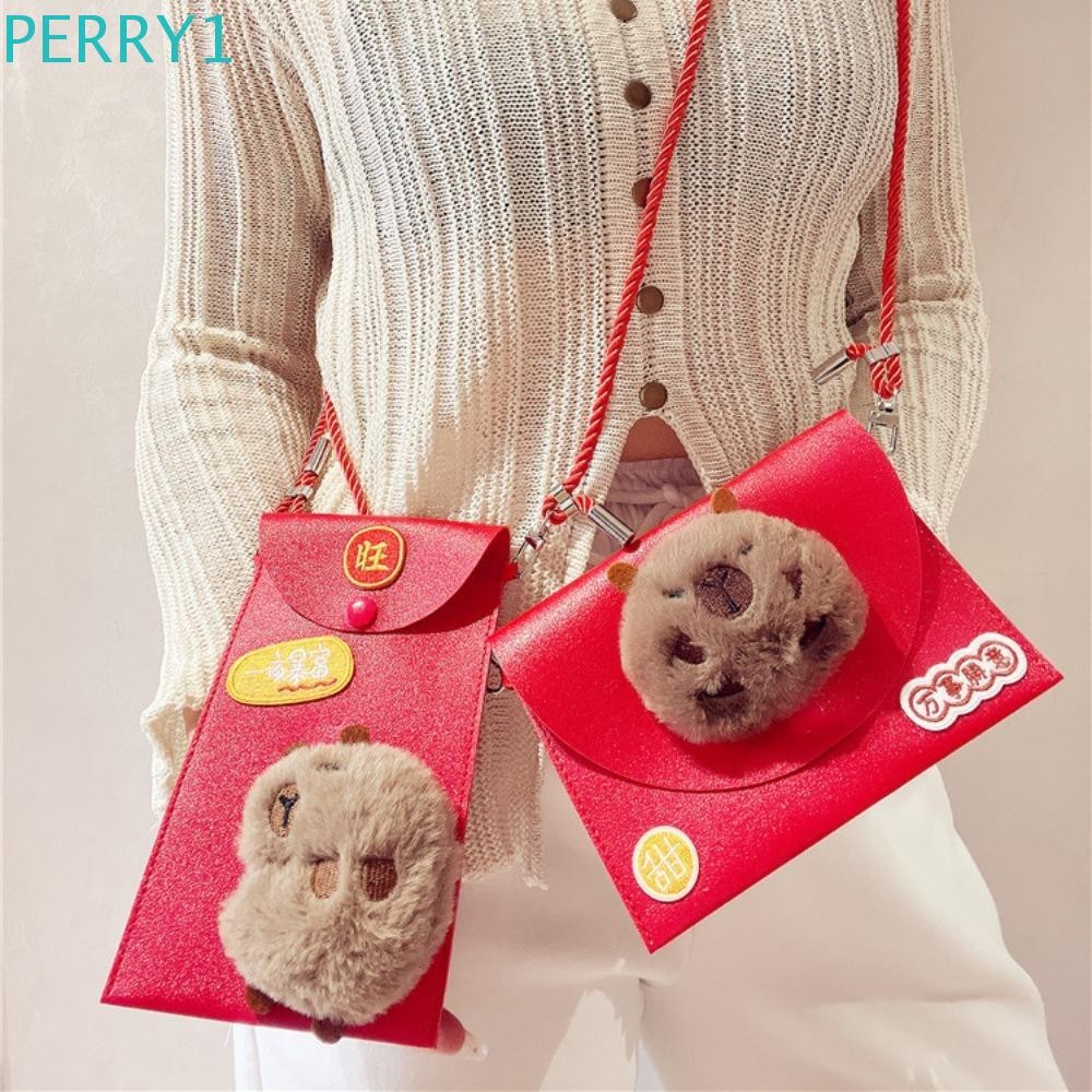 Perry Capybara Red Packet, Cross Body Plush Turtle Capybara Lucky Money ...