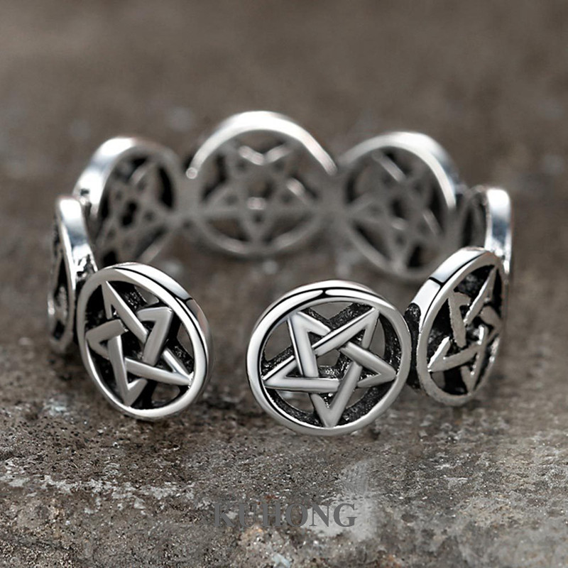 Kuhong Star Pentagram Punk Chunky ปรับเงินไทยแหวนนิ้วมือสําหรับผู้หญิง ...