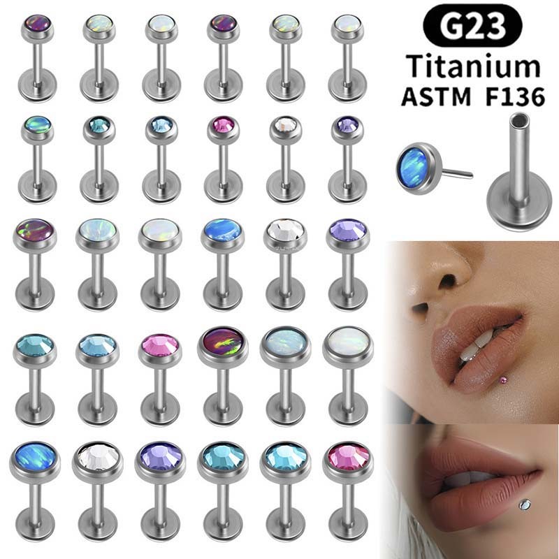 1 ชิ้น G23 Titanium Opal Threadless Labret Lip Stud หัวแบน ...