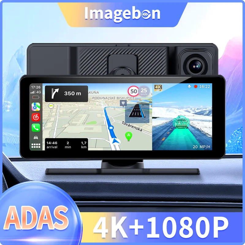 กล้องติดรถยนต์ Imagebon HT686 Pro ขนาด 6.86 นิ้ว 4K ADAS ไร้สาย CarPlay & Android Auto พร้อม AUX ...
