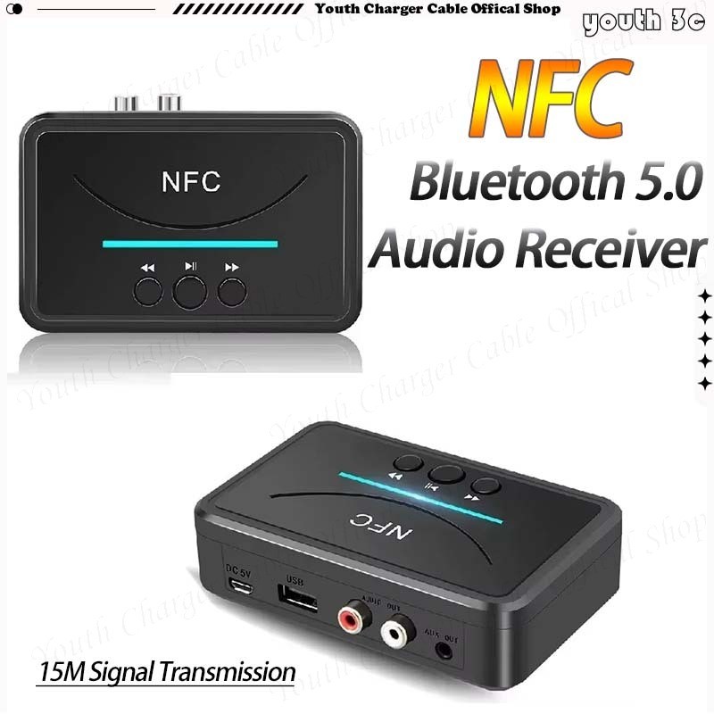 อะแดปเตอร์บลูทูธไร้สาย NFC 3.5 มม.AUX เครื่องเสียงรถยนต์สมาร์ทบลูทูธ 5.0 USB Dongle สําหรับ ...