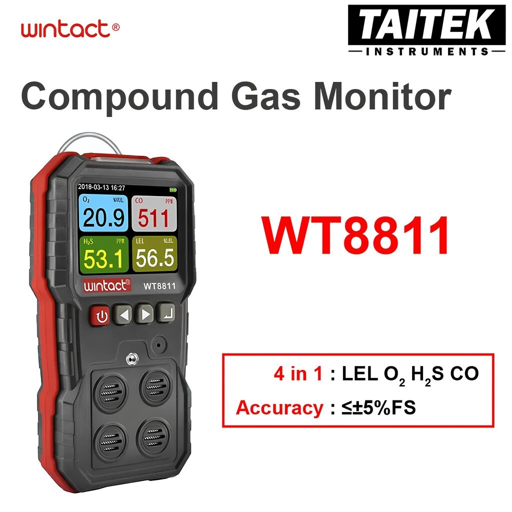 เครื่องวัดแก๊ส Compound Gas Detector Data Logger Wintact รุ่น WT8811 4 in 1 LEL O2 H2S CO ...