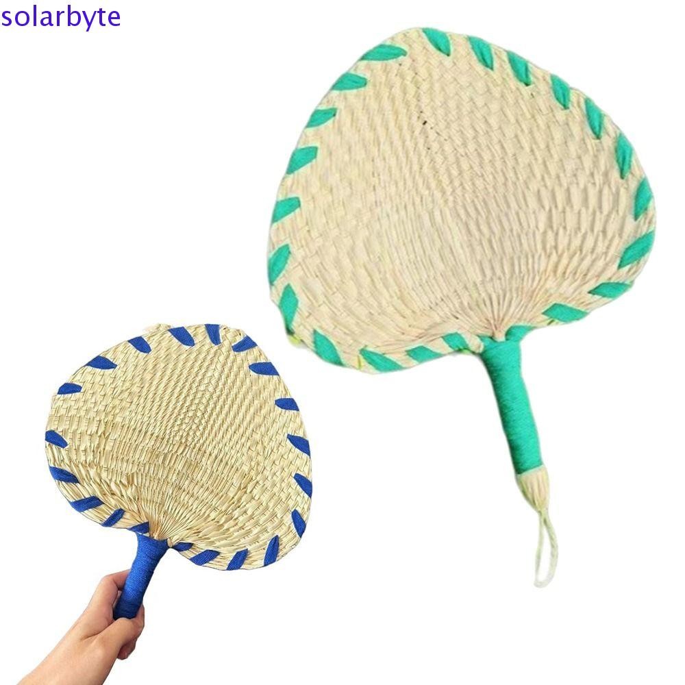 SOLARBYTE พัดลมทอมือฟาง, สไตล์ชาติพันธุ์ป้องกันยุงพัดลมระบายความร้อนฤดูร้อน, ย้อนยุค DIY สีสันทอ ...