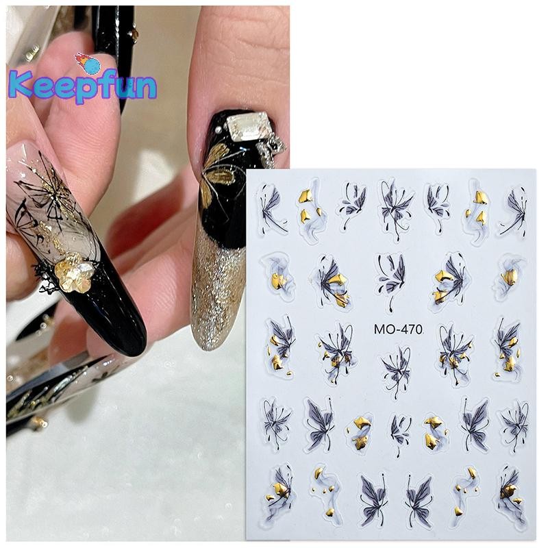 [Keepfun] 1 แผ่น Gilded Ink สไตล์ผีเสื้อ Charm สติ๊กเกอร์ติดเล็บ Slider ...