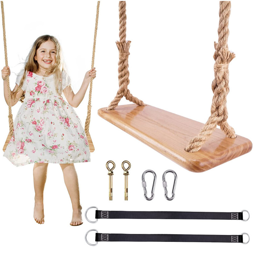 poodoo ชิงช้าไม้พร้อมอุปกรณ์เสริม ขนาด60x16cm. แบบแขวน เหมาะสำหรับเด็ก ...