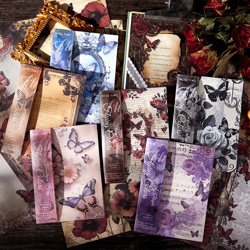 Kowei 32 ชิ้น [ซีรีส์สีผีเสื้อ] Vintage Deco วัสดุกระดาษ Deco กระดาษ ...