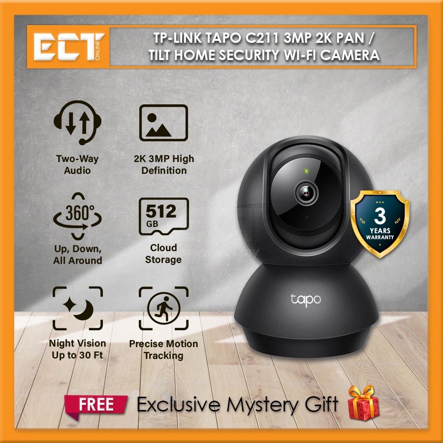 Tp-link Tapo C211 3MP 2K Pan / Tilt Home Security กล้อง Wi-Fi พร้อมเวอร์ชันกลางคืนและที่เก็บ ...