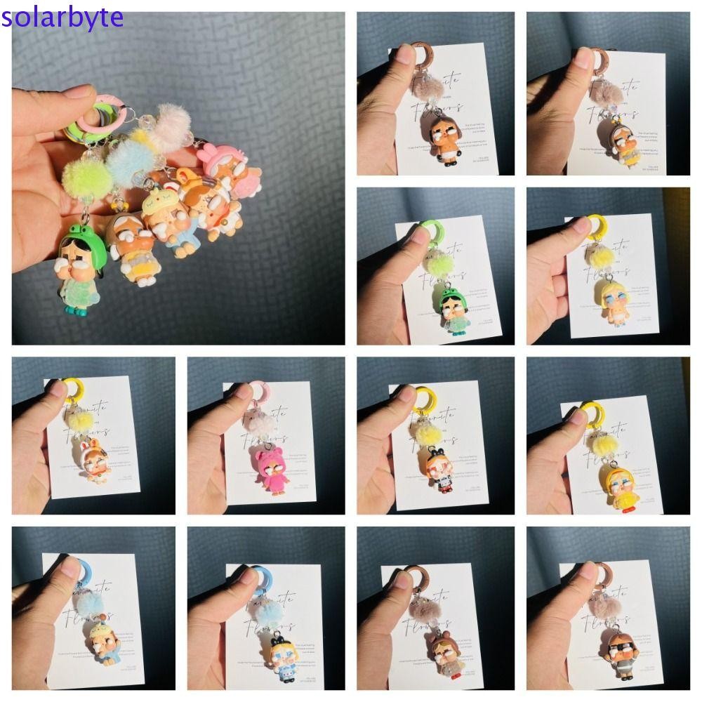 SOLARBYTE ชุดตุ๊กตาพวงกุญแจ, Plush Ball Candy สี Flocking Crybaby Key แหวน, 3D ซิลิกาเจล Cross ...