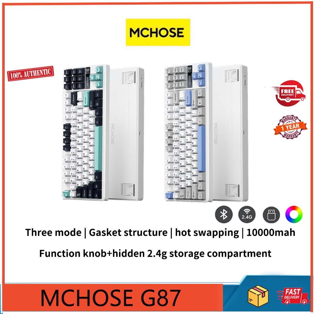 Mchose G87 คีย์บอร์ดเชิงกลแบบกําหนดเองสามโหมด, โครงสร้างแก๊สต์เต็มคีย์ปลั๊กร้อน E-sports ...