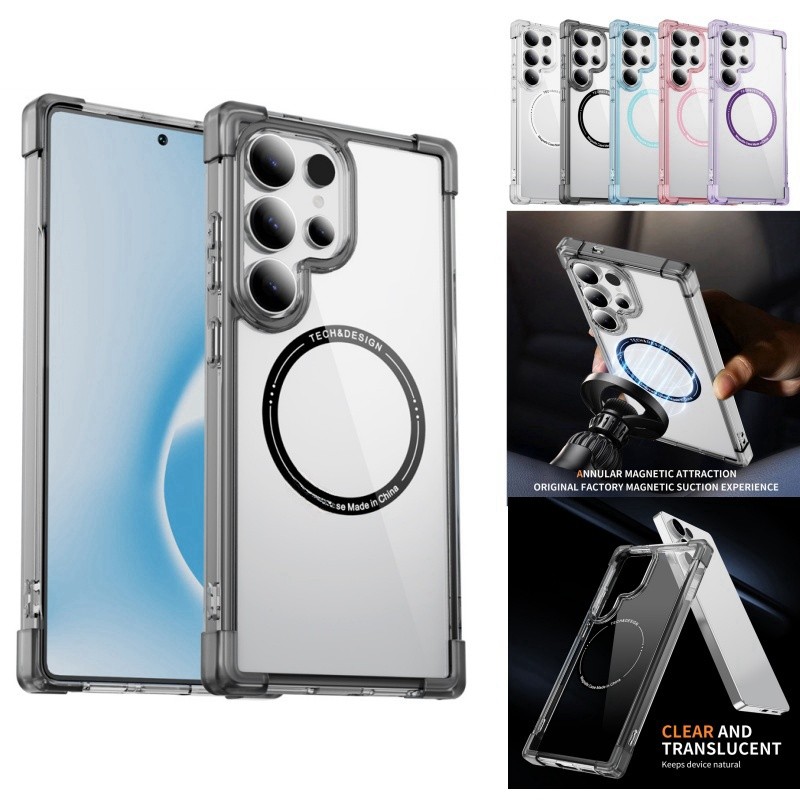 Magnetic Four Coner Anti-fall Frosted Clear Case Casing For Samsung ...