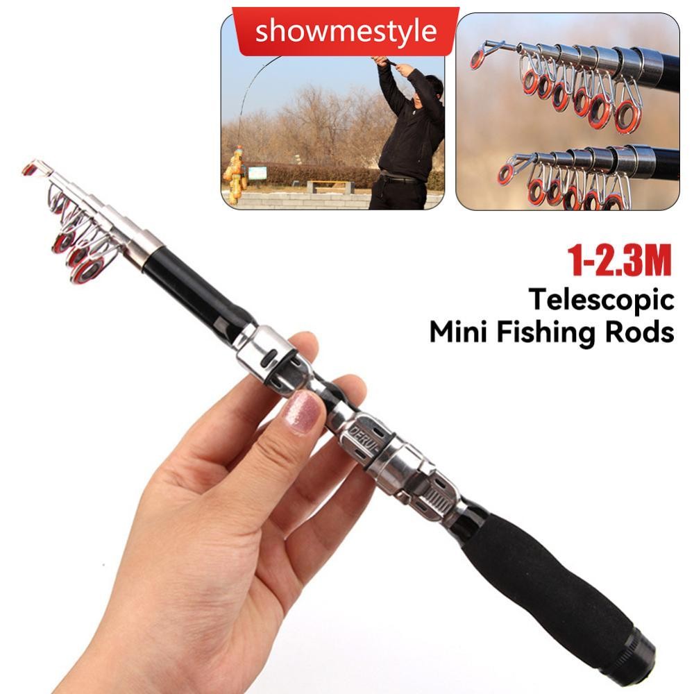 SML 1m-2.3m Telescopic แบบพกพา Mini Fishing Rods Super Hard เหล็ก ...