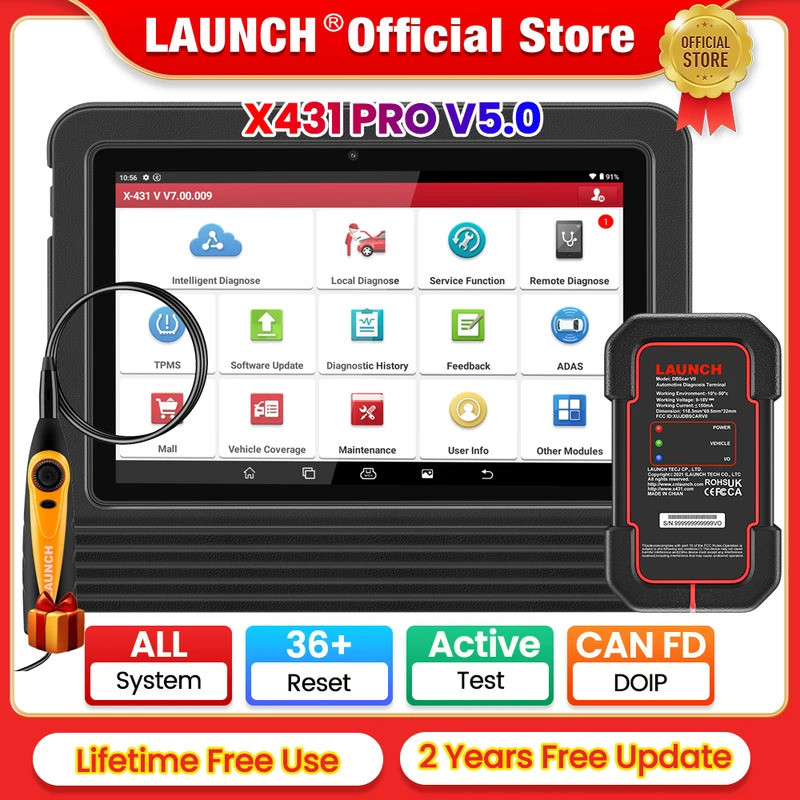 LAUNCH X431 PRO V5.0 เครื่องมือวินิจฉัยรถยนต์ DBScar VII VCI CAN FD DOIP สแกนเนอร์ OBD OBD2 ...