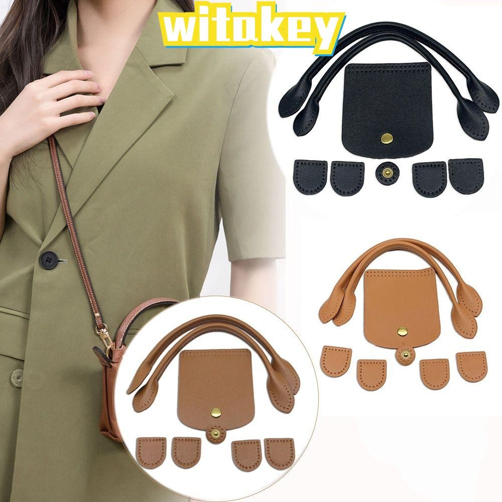 WITAKEY กระเป๋าทอชุด, PU หนัง Patchwork Handle โครเชต์กระเป๋าอะไหล่, DIY แบบมีรูสีทึบ Handmade ...