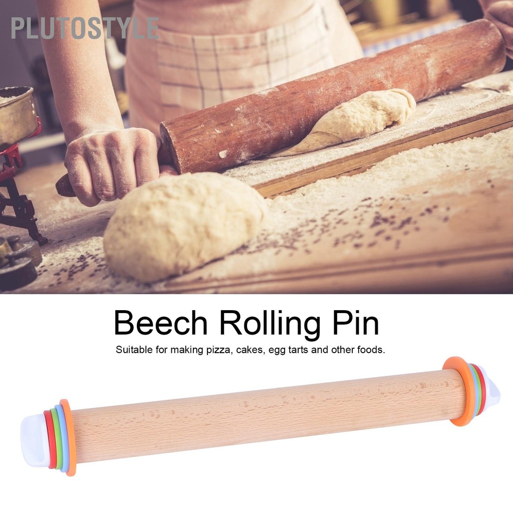 PLUTOSTYLE Adjustable Beech and PP Rolling Pin with Detachable Ring for ...