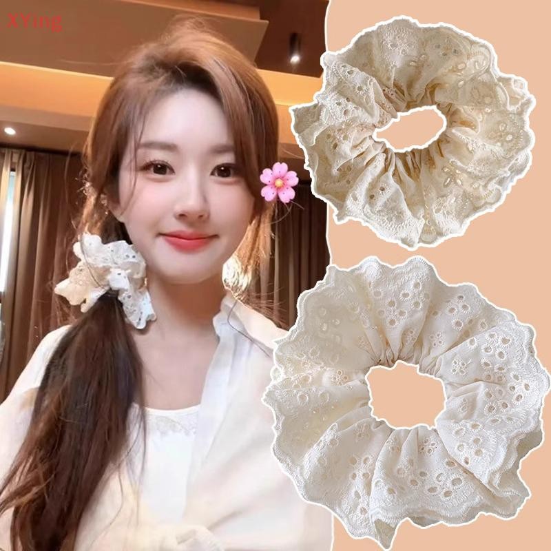 [Xy] ประณีตยืดหยุ่น Lolita Lace Scrunchies ขนาดใหญ่ลูกไม้ภาษาฝรั่งเศสคําเชือกผม Ties หางม้าผู้ ...
