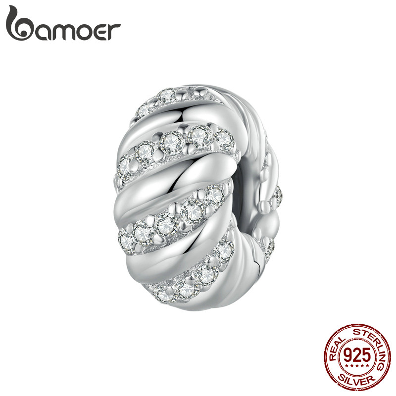 Bamoer 925 เงินสเตอร์ลิง Sliver คลิปลูกปัด Twist Design Diy สําหรับสร้อยข้อมือของขวัญผู้หญิง ...