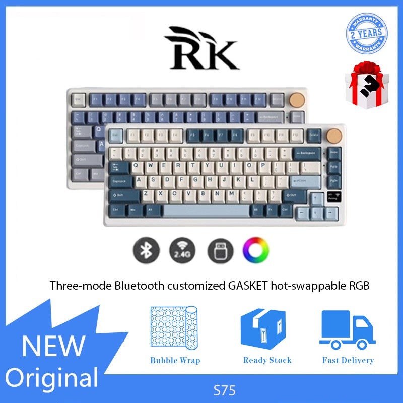 Rk S75 คีย์บอร์ดไร้สาย RGB แบบถอดเปลี่ยนได้สามโหมด | Shopee Thailand