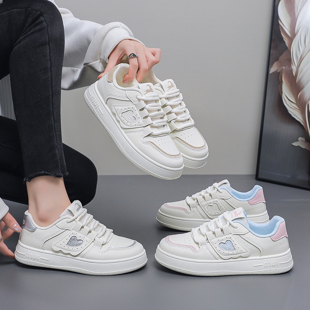 Lurad Womens Hangout Shoes รองเท้าผ้าใบ Girly LOVE Angel สีพาสเทล สีขาว ...
