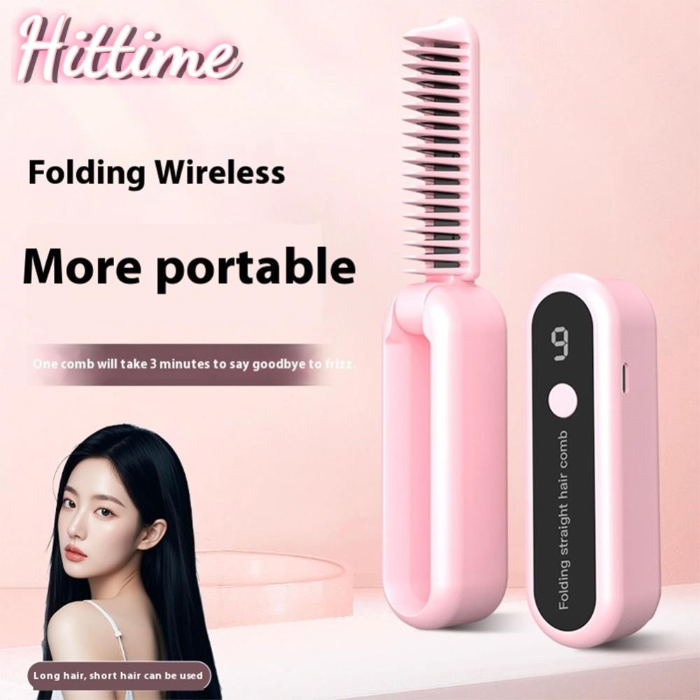 Hittime หวีผมตรงพับได้มินิแบบพกพาชาร์จไร้สายไอออนลบม้วนยืด Dual-ใช้ Straightener เครื่องมือจัด ...