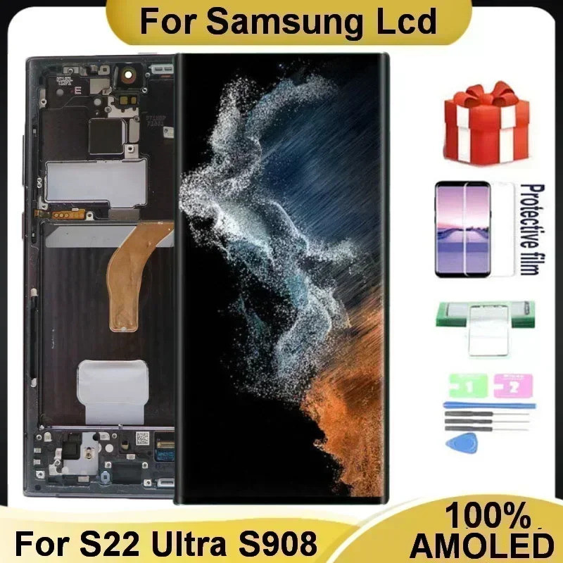 จอแสดงผล SUPER AMOLED สำหรับ Samsung Galaxy S22 Ultra 5G LCD S908 S908F ...