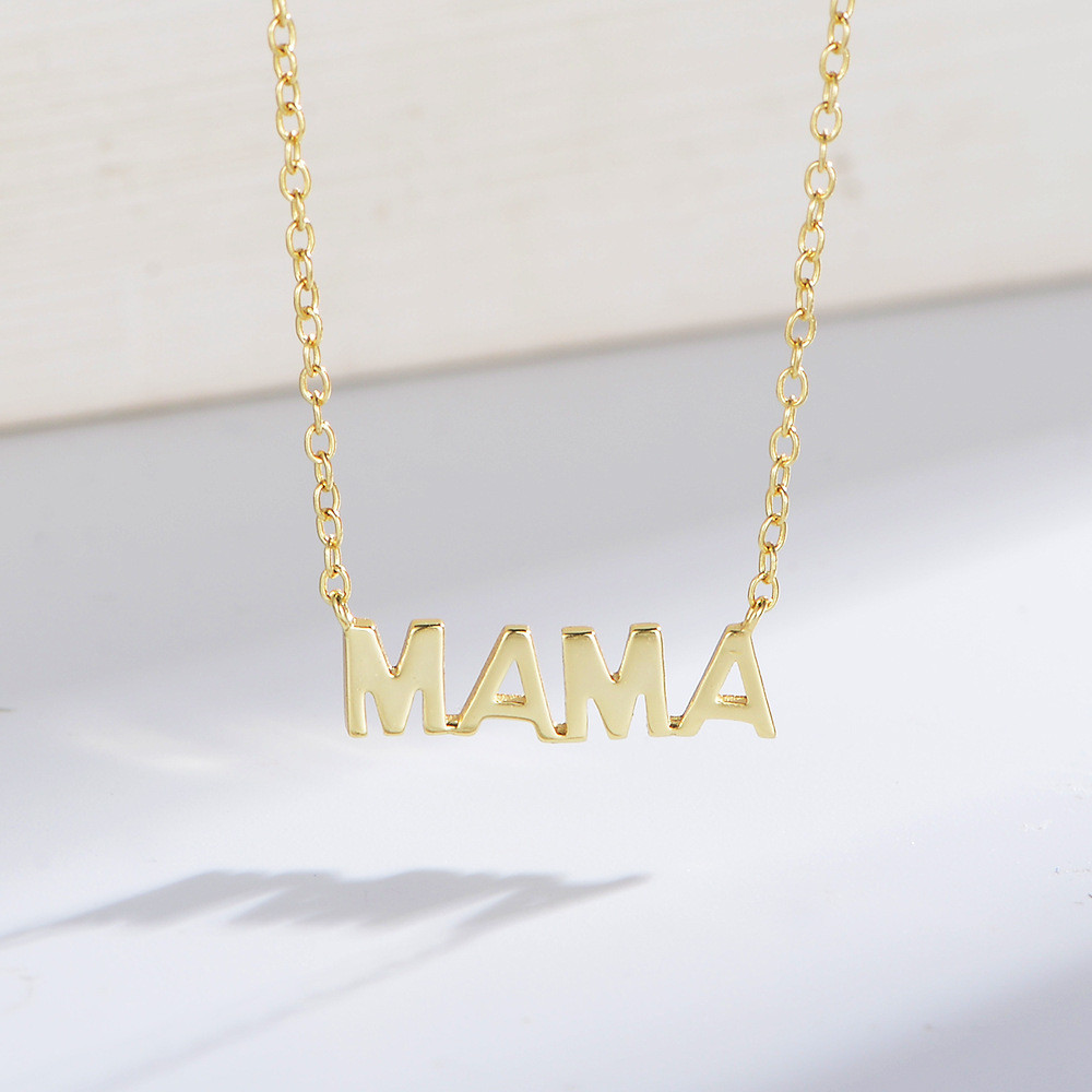 S925เงินแท้ชุบ14K จี้ตัวอักษร Mama เคลือบเงาสร้อยคอวันแม่สำหรับผู้หญิงสไตล์ INS สร้อยไหปลาร้า ...