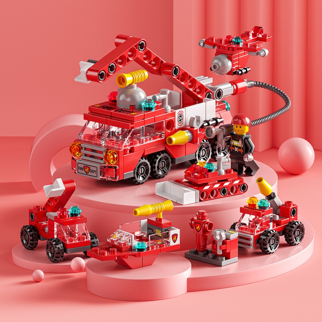 Lele Brothers Building Blocks Fire Fighting Engineering Tank ตํารวจ ...