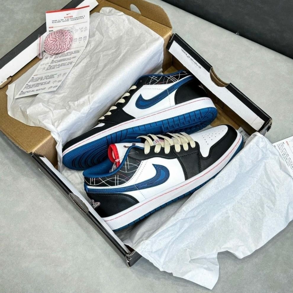 Air Jordan 1 Low SE Blue sashiko รองเท้าผ้าใบเต็มกล่องพร้อมถุงเท้า fybk ...