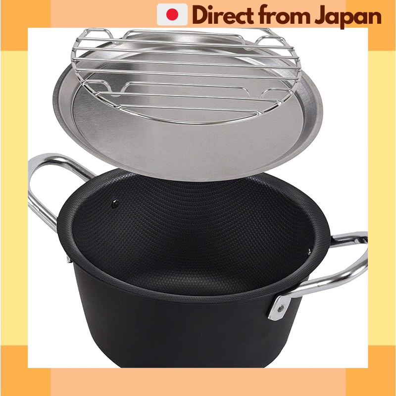 Arnest Made in Japan Tsubame-Sanjo Tempura Pot Set (3 Pieces: Mesh, Lid) Deep Frying Pan, 18cm ...