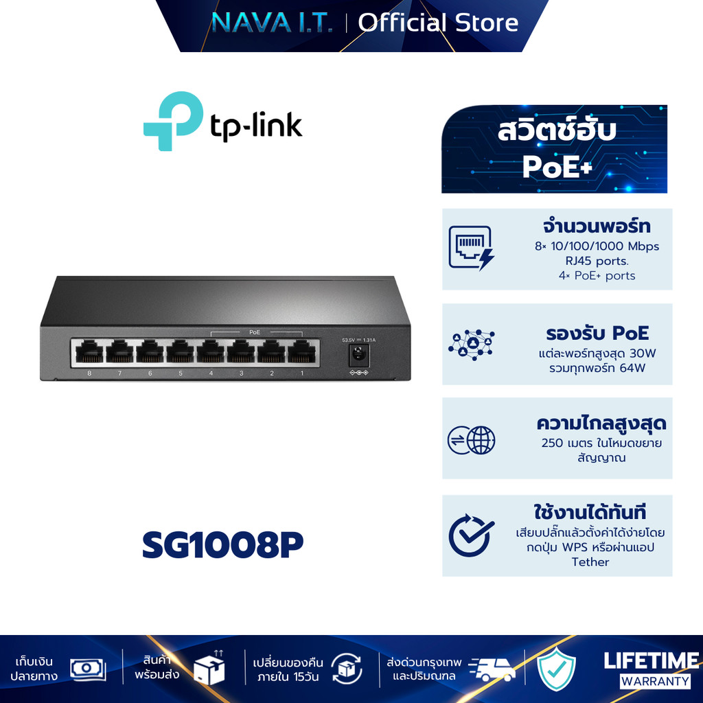 TP-LINK TL-SG1008P SWITCH HUB (สวิตซ์ฮับ) 8 PORTS GIGABIT PORT 4 PORTS ...